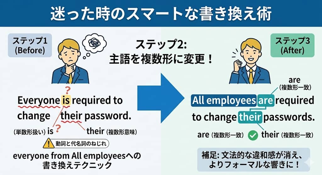 everyoneの代名詞は「their」が正解！ビジネス英文法の迷いを消す最新ルール